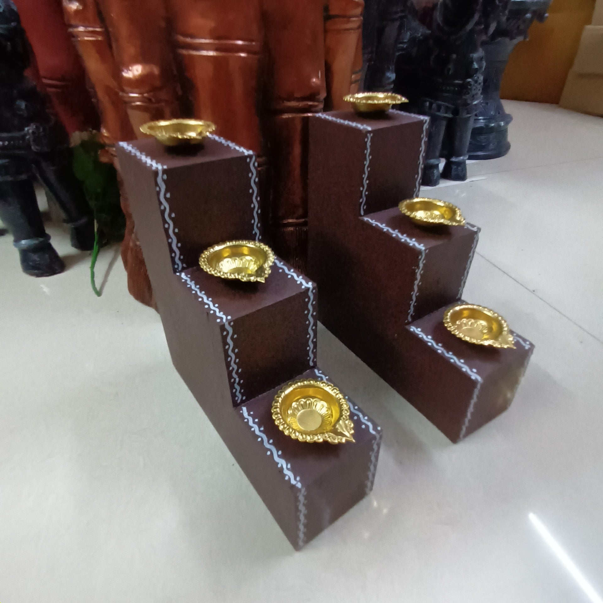 3 Step Diya Stand - Vilakku Padi with Brass Diyas - DS09 – Decor Duniya